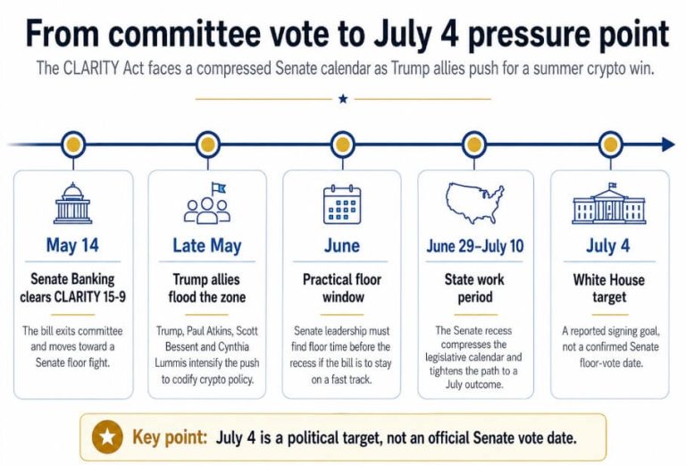 Trump’s crypto push hits the Senate vote math behind CLARITY Act’s July ...